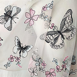 51" Width Colorful 3D Vivid Butterfly Lace Fabric Exquisite Flower Embroidery Soft Tulle Lace Fabric for Wedding Bridal Lace Dress Party Dress Home Decor (3 Yard, Pink)