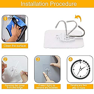 20PCS Wall Hooks - Adhesive Hooks - 15lb(Max) Heavy Duty Adhesive Hooks, Command Hooks for Hanging, Reusable Sticky Stainless Steel Hook, Waterproof, Apply for Kitchen, Bedroom, Bathroom