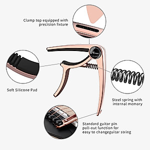 Rosen Champagne Guitar Capo 3in1 Metal Capo Picks Set for Acoustic Guitar Electric Guitars Ukulele Mandolin Banjo
