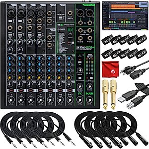 Mackie ProFX10v3 10-Channel Unpowered Mixer USB Bundle with Waveform OEM DAW, 4x Mophead 10-Foot TRS Cable, 4x 10-Foot XLR Cable, 2x 1/4" to 3.5mm Adapter, 10x Cable Ties and Microfiber Cloth
