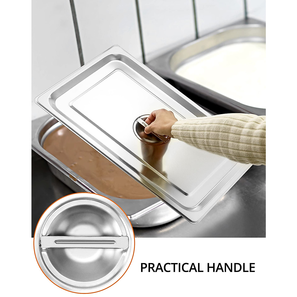 QWORK Full Size Stainless Steel Steam Table Pan Cover with Handle - Set of 2, Durable Lid for Steam Pans