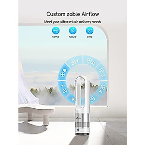 ZICOOLER Tower Fan for Bedroom, 22 Inch Bladeless Fan, 80° Oscillating with Remote, 8 Speeds, 8H Timer, Quiet Desk Cooling Standing Floor Fans Indoor Home Office Room, White