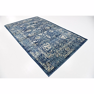 Unique Loom Oslo Collection Area Rug - Osterbro (5' x 8' Rectangle, Navy Blue/ Beige)