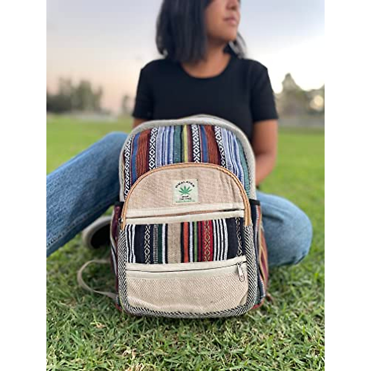 Cotton and hemp backpack, 13" himalayan hemp backpack, hiking backpack, fair trade bag, free spirit bag, hippie bag, nepali bag, boho bag