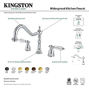 Kingston Brass KB1791WLLLS 8" to 16" Widespread Kitchen Faucet Less Sprayer, 8-1/4" in Spout Reach, Chrome