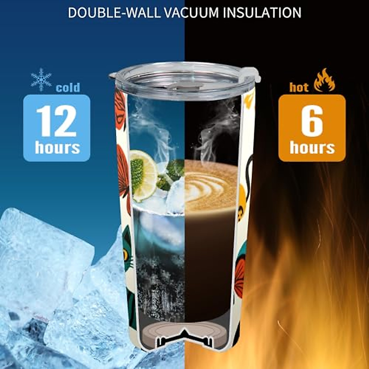 QWEUIOP 20oz Insulated Travel Coffee Mug Cute Cartoon Cats Stainless Steel Tumbler with Lid Double Wall Vacuum Coffee Cup For Hot and Cold Drinks14079