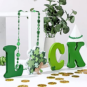 4 Pieces St. Patrick's Day Decorations Lucky Letter Wooden Table Signs Shamrock Table Centerpiece for Gift Tabletop Desk Party Home Tray Decor