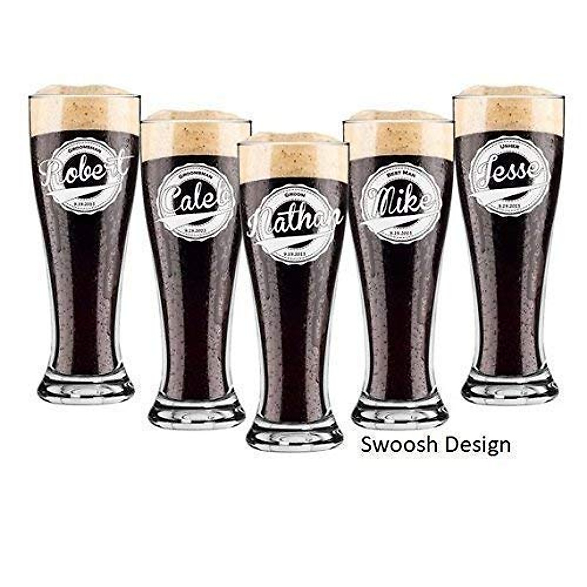 Groomsmen 16 ounce Pilsner Pint Beer Glass Sets of 2 to 12 Custom Engraved including Choices of Design and Text