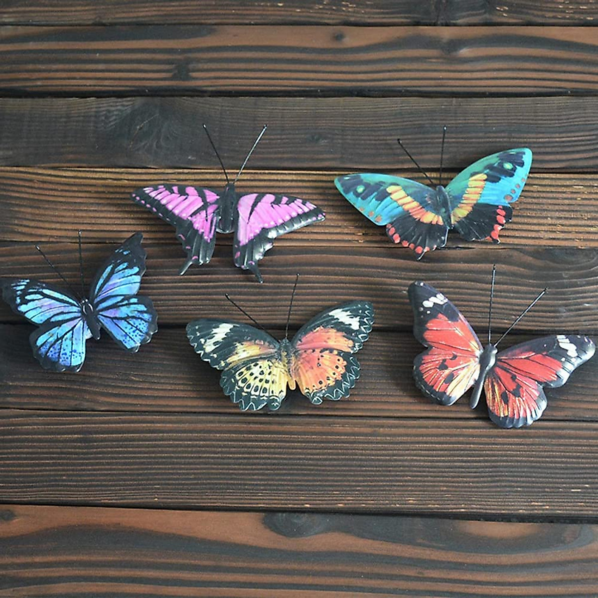 CALIDAKA 5 PCS Metal Butterfly Wall Art Decor 3D Butterfly Hanging Wall Butterfly Colourful Garden Inspirational Wall Sculptures Home Craft for Bedroom Living Room Bedroom Office(Random Color)