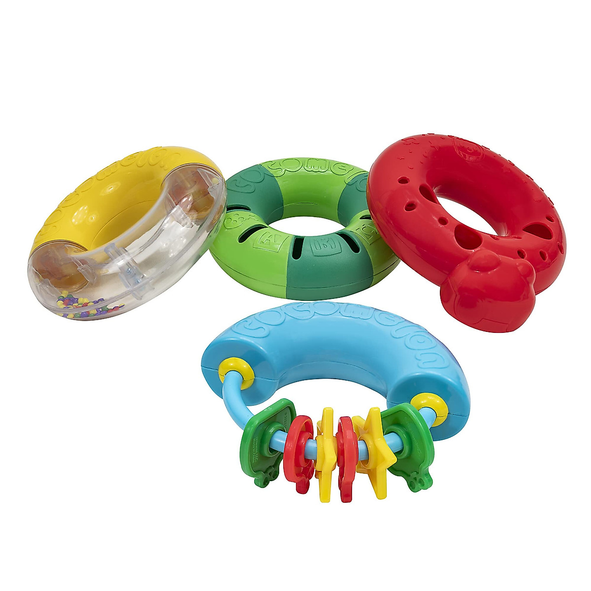 CoComelon Musical Rings - Pack of 4 Colorful Musical Rings - Sensory Play - Shake, Rattle, Jingle - Unique Sounds - Sensory Engagement - Fun Play for Children and Babies
