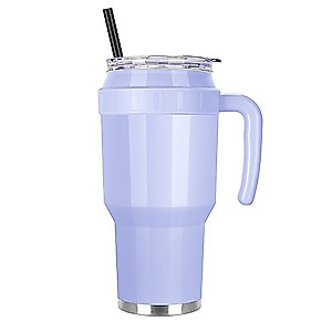 VQRRCKI 40 oz Tumbler with Handle and Straw - Stainless Steel Insulated Tumbler with 2 In 1 Lid - Keep Cold for 24 Hours or Hot for 10 Hours - Glacier Blue
