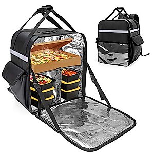 Trunab Insulated Food Delivery Backpack with 2 Side Support Boards and 3 Inner Spaces, Waterproof Delivery Bag Keep Hot/Cold for Bike Delivery, Uber Eats, PostMates, Outdoor Activities