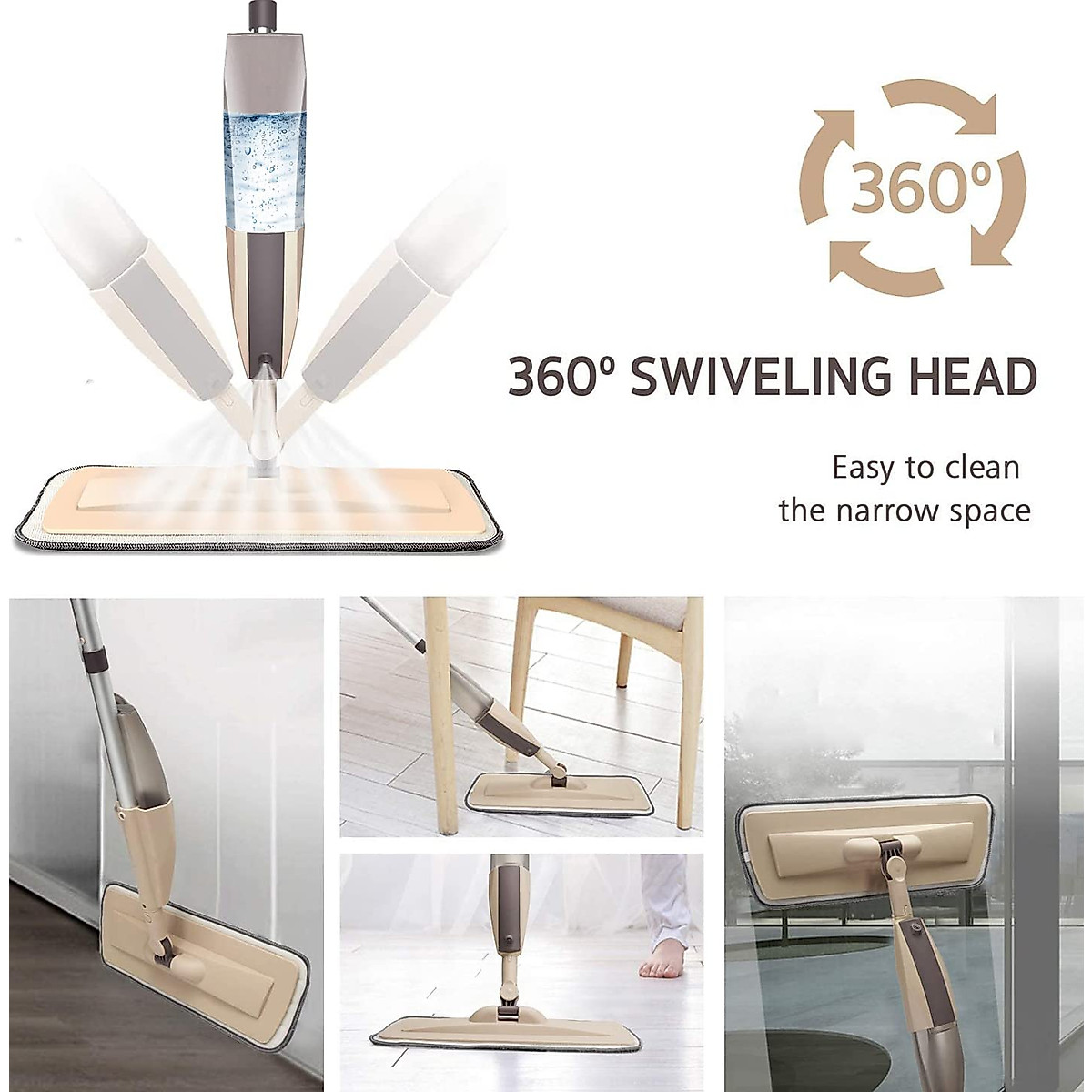 Microfiber Spray Mop for Floor Cleaning, Dry Wet Wood Floor Mop with 3 pcs Washable Pads, Handle Flat Mop with Sprayer for Kitchen Wood Floor Hardwood Laminate Ceramic Tiles Dust