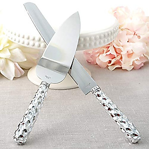 Fashioncraft Cake Knife and Server Set, Hammered Design in Silver Color