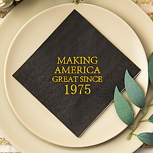 Crisky 50th Birthday Disposable Napkins Black and Gold Dessert Beverage Cocktail Cake Napkins 50th Birthday Decoration Party Supplies for Man Making Great Since 1975, 50 Pack 4.9"x4.9" Folded