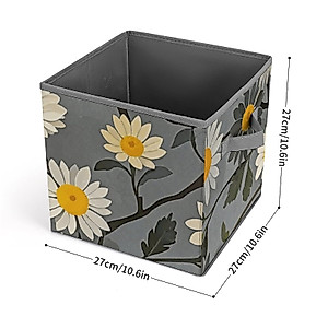 Storage Bin Tree Branch Yellow And White Floral Pattern Storage Cube Storage Basket with Handle Collapsible Closet Organizer Bin Foldable Storage Box Shelf Baskets for Bedroom Clothing 10.6 Inch