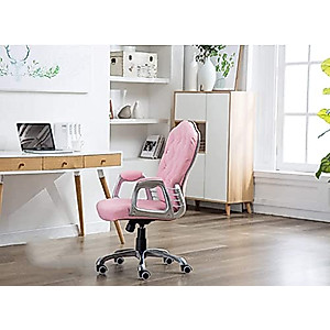 PU Leather Mid Back Office Chair, Ergonomic Swivel Chair, Lounge Chair, Delicate Rhinestone Inlay, with Fixed Armrests, Adjustable Height,Rolling Wheels (Pink)