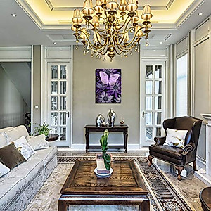 Purple Butterfly Painting Giclee Print on Canvas, Stretched and Framed, Modern Home Decoration for living room, bedroom, bathroom decor Wall Art,12 By 16Inch,Ready To Hang