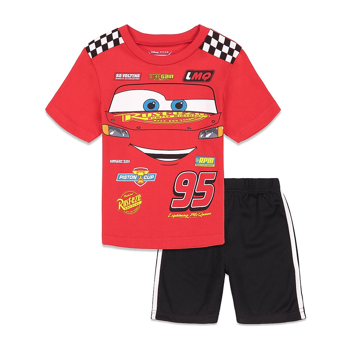 Disney Pixar Cars Lightning McQueen Toddler Boys T-Shirt Mesh Shorts Set Black/Red 4T