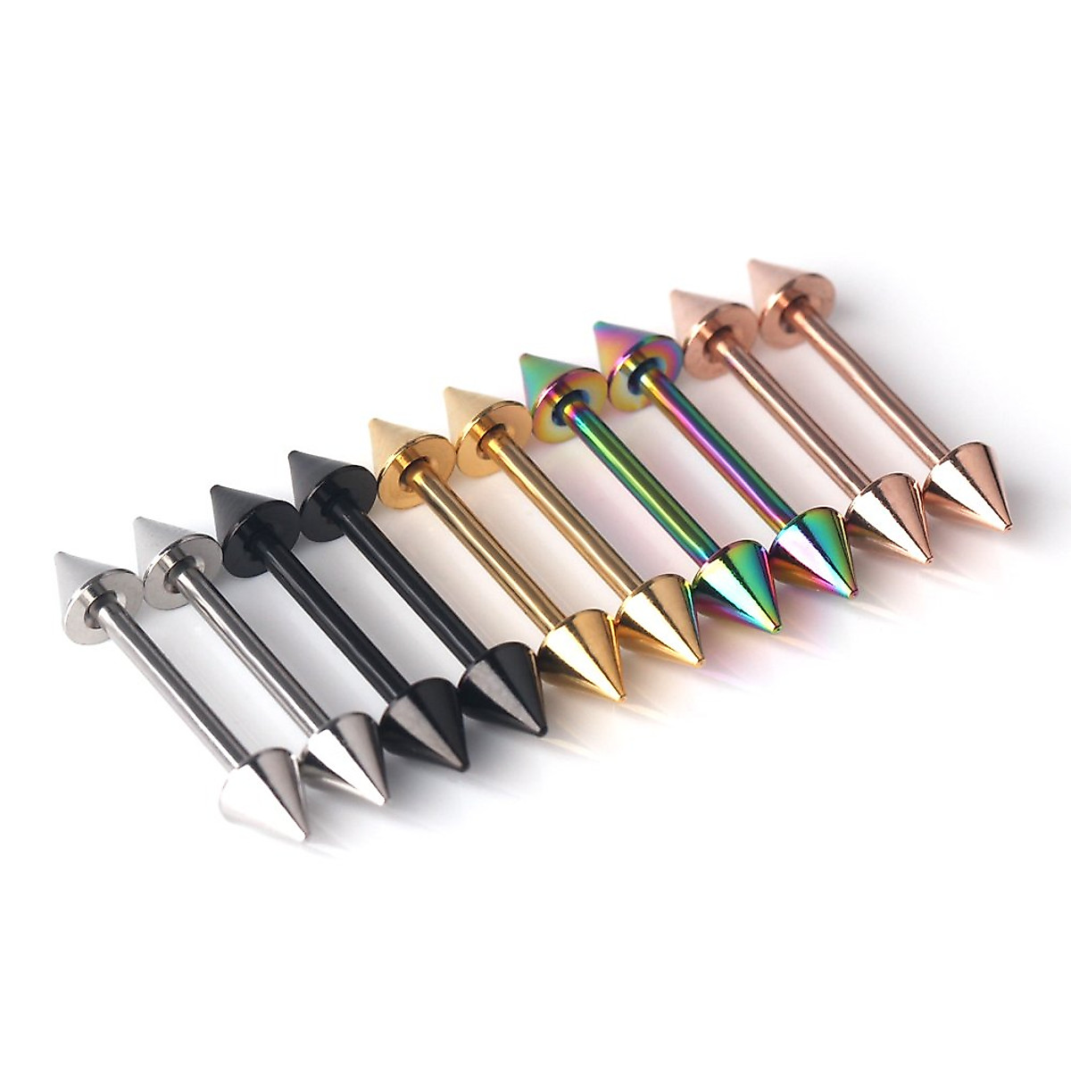 Ruifan 316L Stainless Steel Spike Nipple Shield Barbell Ring Bar Body Piercing Retainer 14G 5/8Inch 10PCS