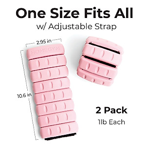Home Gym Weights for Women - Pink - Set of 2 (1lb), Adjustable Wearable Ankle and Wrist Weights, Yoga, Dance, Barre, Pilates, Cardio, Aerobics, Walking