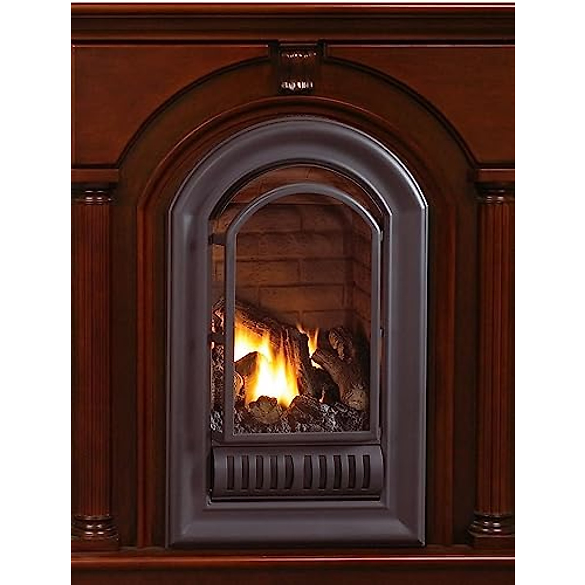 HearthSense Natural Gas Ventless Gas Fireplace System with Mantle, Remote Control, 4 Fire Logs, Use with Natural Gas, 20000 BTU, Heats up to 950 Sq. Ft., Cherry