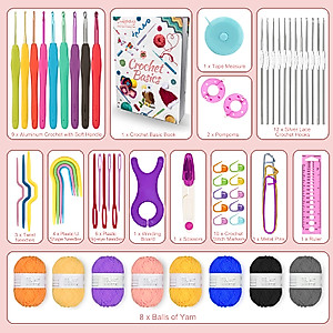 Coopay Crochet Kit for Beginners Adults Kids, Beginner Crochet Kit Make Variety Projects, Crochet Set Beginner Crochet Starter Kit Includes Yarn, Crochet Hooks, Bag, Book, Knitting & Crochet Supplies