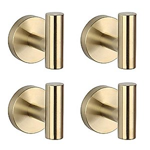 GERZWY SUS 304 Stainless Steel Bath Coat Hook Towel/Robe Clothes Hook for Bathroom Kitchen Modern Hotel Style Wall Mounted Brushed PVD Zirconium Gold 4 Pack