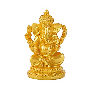 Gold Lord Ganesha Statues, Buddha Elephant Hindu God Sculpture Figurines Resin Home Garden Decoration Feng Shui Ornaments