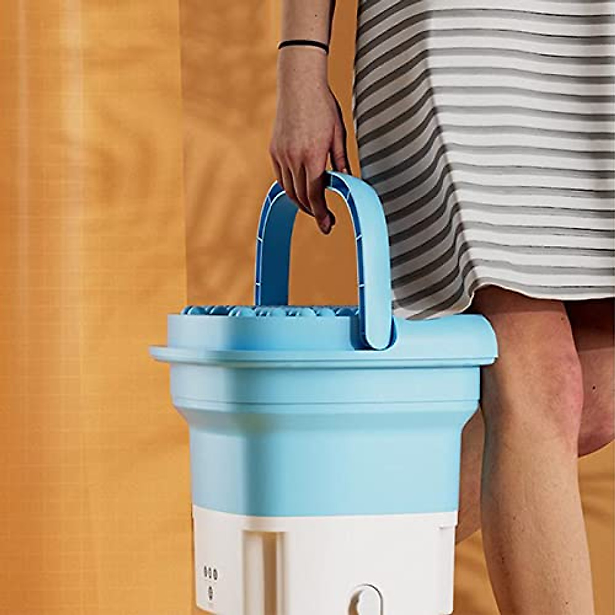 Portable Washing Machine Mini Foldable Washer with Spin Dryer Bucket for Baby Clothes,Underwear,Socks,Towels Perfect for Travel,Apartment,Lightweight & Easy to Carry (Blue), S43L18CGNE9F019EUHK