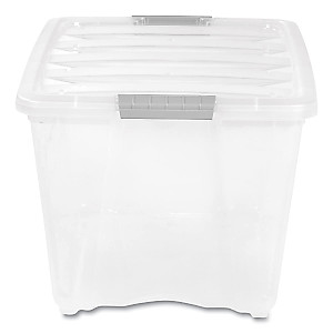 22 x 16.5 x 13.03 in. 54 qt. Stack & Pull Latching Flat Lid Storage Bin Clear & Grey