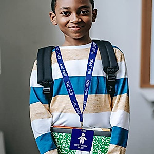 Hall Pass Lanyards with Card Passes,Unbreakable School Classroom Passes Set for Teacher Parents (Hall Bathroom Library Office & Nurse), 10 Pcs (Boys' Restroom Pass)