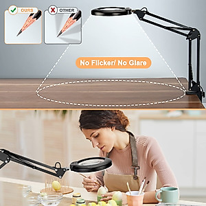 Drdefi 10X Magnifying Glass with Light and Stand, 3-in-1 Adjustable Swing Arm Magnifying Floor Lamp, 5 Color Modes Stepless Dimmable LED Lighted Magnifier Lamp with Clamp for Craft Reading Close Work