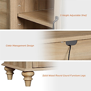 WAMPAT Sideboard Buffet Cabinets with Glass Door, Kitchen Storage Cabinets, Wood Coffee Bar Tables, Accent Sideboard Storage Cabinet Table Dining Room, Living Room,Oak