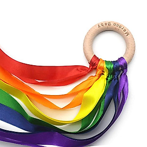 MEROCO Rainbow Dancing Ribbon Streamers with Wood Ring Educational Toy for Playroom Dancing Party Toddler Birthday