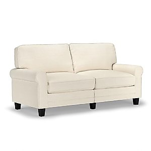 Serta Copenhagen 73" Rolled Arm Sofa, Easy Care Polyester, Soft Pillow Back, Pocket Coil Seat Cushions, Removable Covers, Loveseat or Couch for Small Spaces, Living Rooms or Bedrooms, Buttercream