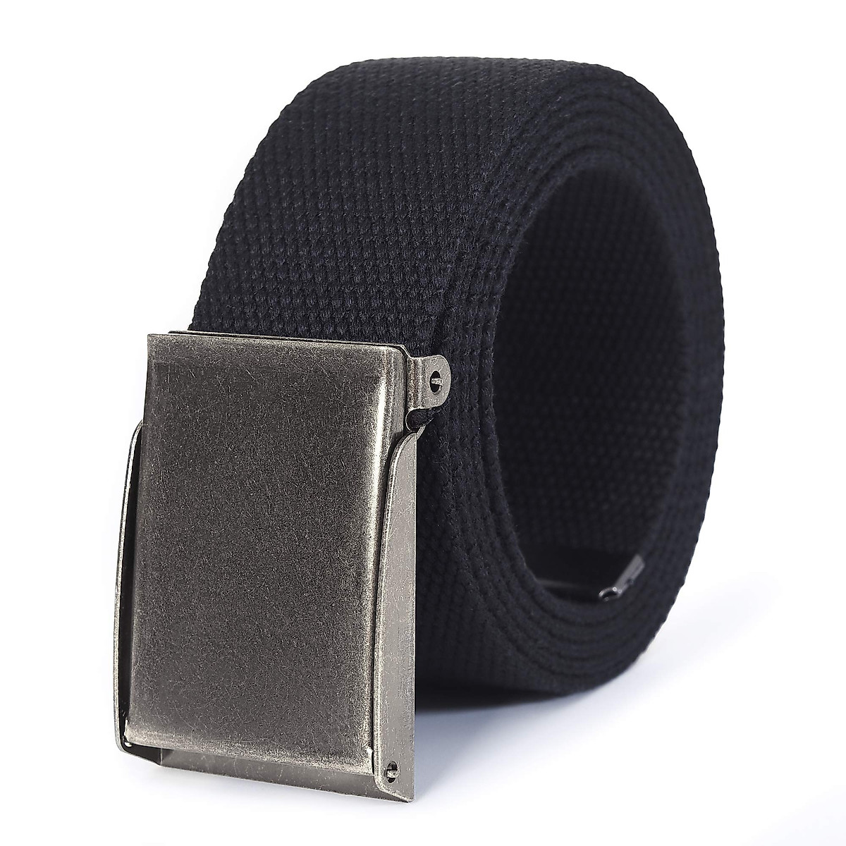 Mile High Life Canvas Web Belt | Cut to Fit Up to 52" | Flip-Top Matte Silver Nickel Buckle (Black)