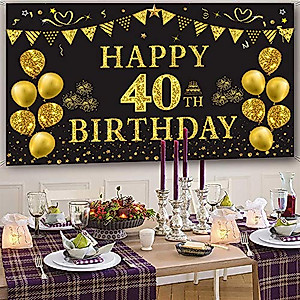 Trgowaul 40th Birthday Backdrop Gold and Black 5.9 X 3.6 Fts Happy Birthday Party Decorations Banner for Women Men Photography Supplies Background Happy Birthday Decoration
