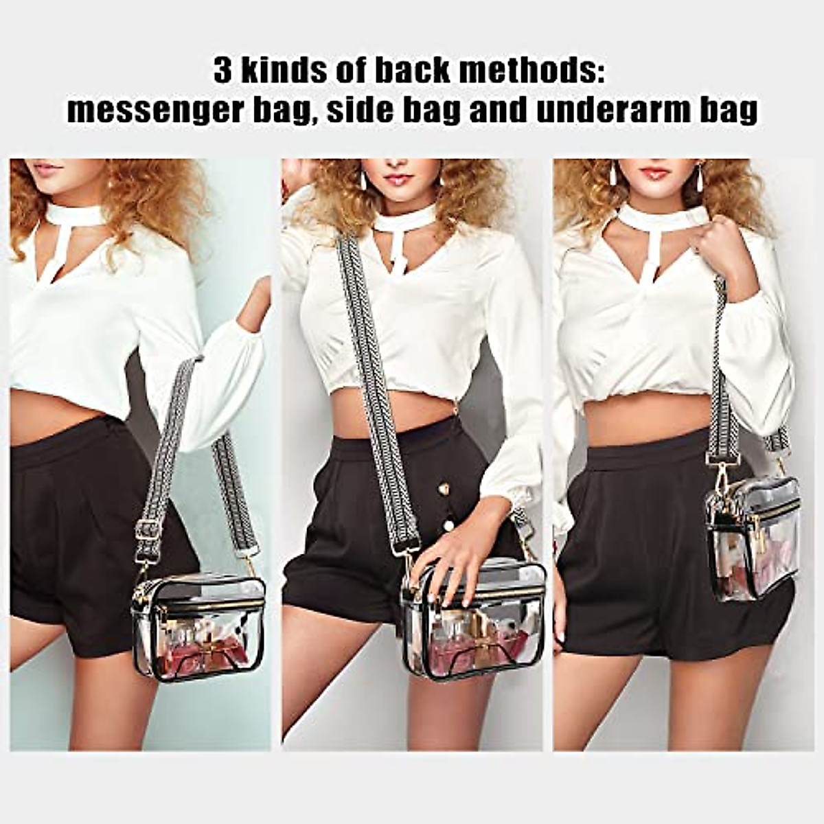 WEDDINGHELPER Clear Crossbody Bag, Clear Bag Stadium Approved Clear Purse with Adjustable Strap for Sports Concerts Festivals Events (Black-color1)