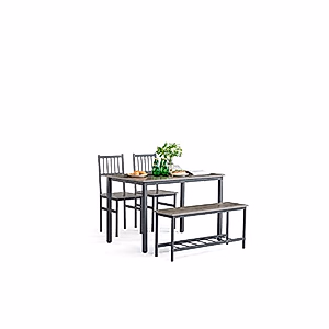 Tassullo 4pcs Kitchen Table Set, Small Dining Room Table Set and 2 Chairs for 4 with Bench, Sturdy and Noise-Free for Small Studio Apartment and Dorm Room (A)