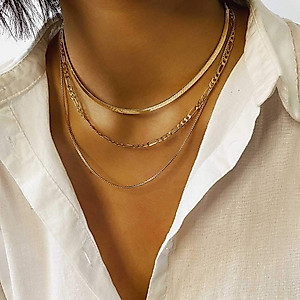Jeairts Layered Herringbone Necklace Gold Snake Chain Choker Necklaces Dainty Necklace Jewelry for Women