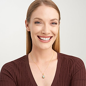 MORGAN & PAIGE 18K Yellow Gold Plated 925 Sterling Silver Genuine Green Jade Open Teardrop Pendant Necklace, 18"