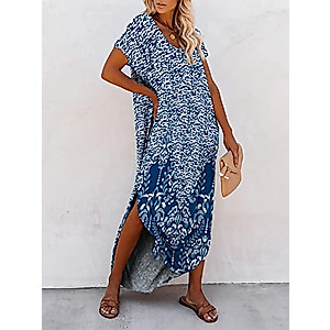 MORCHOY Women's Short Maxi Dress Summer Loose Casual Bohemian T-Shirt Dresses Beach Cover Ups for Women 2023 (Boho-P5, M)