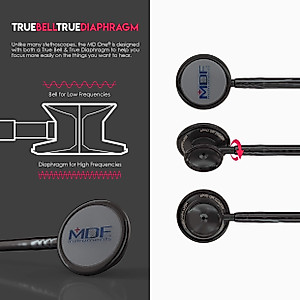 MDF Instruments MD One Stainless Steel Stethoscope, Black Tube, Black Chestpieces-Headset, MDF777BO + MDF Stethoscope Hard Travel Carrying Case with Mesh Pocket, Medium Size (MDFSCM12)