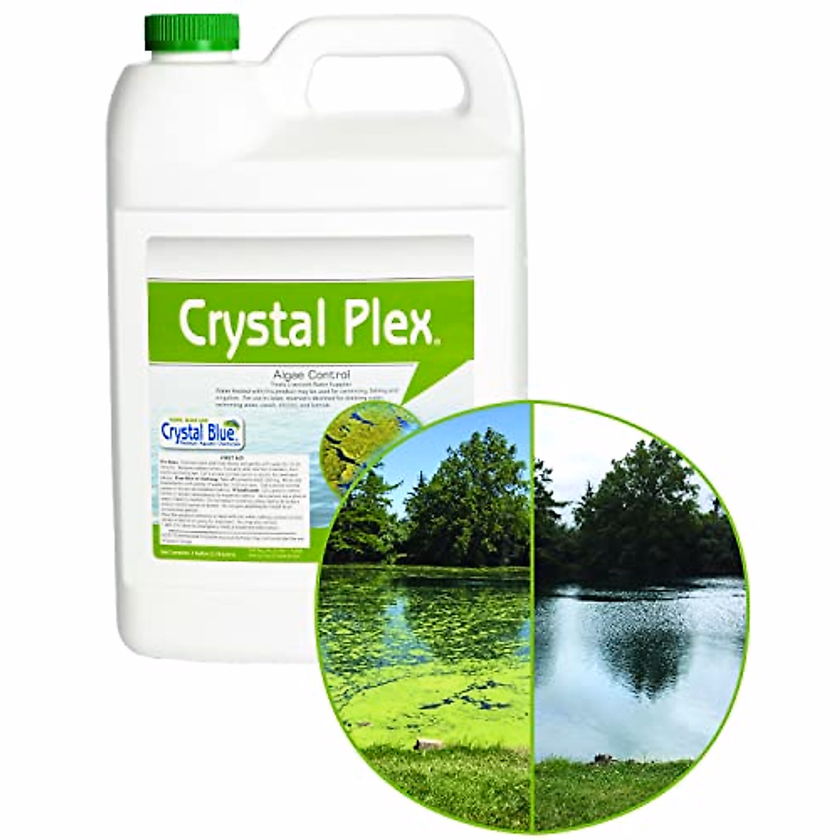 Crystal Plex - Lake and Pond Algaecide Treatment - Liquid Copper Algaecide Kills and Prevents Various Types of Algae (Planktonic, Filamentous, Chara) - 1 Gallon Treats up to 1 Acre