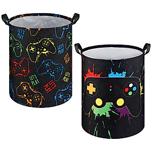 Zhehao 2 Pcs Gamer Laundry Basket Boys Hamper Kids Gaming Storage Basket Hamper Clothes Organizer Toy Storage Waterproof Laundry Hamper for Bedroom Bathroom Gamer Room Decor(Stylish)