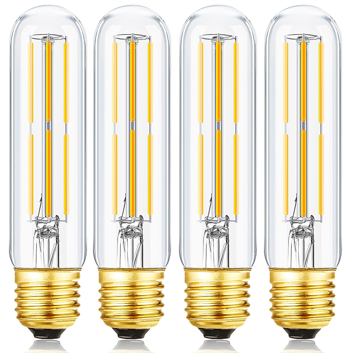 Dimmable E26 Edison Bulb 6W Tubular T10 led Bulb,Equal 60 watt Light Bulb,Soft White 3000K,Edison Filament Light Bulbs for Pendant,Chandeliers,Wall scones, 4-Pack