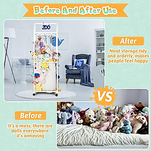 XMBecc Stuffed Animal Storage Zoo Stuffed Animal Holder Space Save Vertical Stuffed Animals Storage PVC with Elastic Band and Net for Playroom Birthday Gift for Bedroom（white）