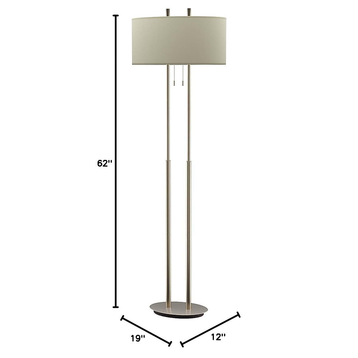 Adesso 4016-22 Duet 62" Floor Lamp, Satin Steel, Smart Outlet Compatible