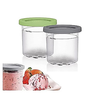 EVANEM 2/4/6PCS Creami Pints and Lids, for Ninja Creami Accessories,16 OZ Creami Pints Airtight and Leaf-Proof Compatible NC301 NC300 NC299AMZ Series Ice Cream Maker,Gray+Green-2PCS